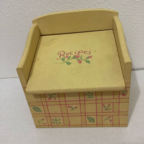 N/A | Kitchen | Vintage Wood Recipes Box Yellow Retro Flowers Leaves ...